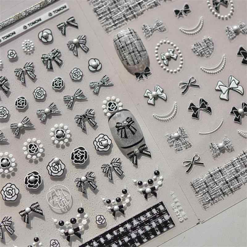 DUOLEIMI ネイルシール 花 2枚 ネイルステッカー リボン ローズ 3D立体感 パール DIYネイルデカール ネイルアート シール 貼るだけ ネイルアクセサリー2枚セットネイルシール、花柄、ローズ、リボン。指の爪、足の爪、あらゆる爪...