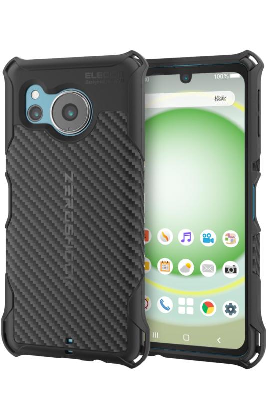 エレコム AQUOS sense8 (SH-54D / SHG11) ケース ハイブリッド カバー 耐衝撃 衝撃吸収 カメラ周り保護 ストラップホール付 ZEROSHOCK ブラック PM-S234ZERO