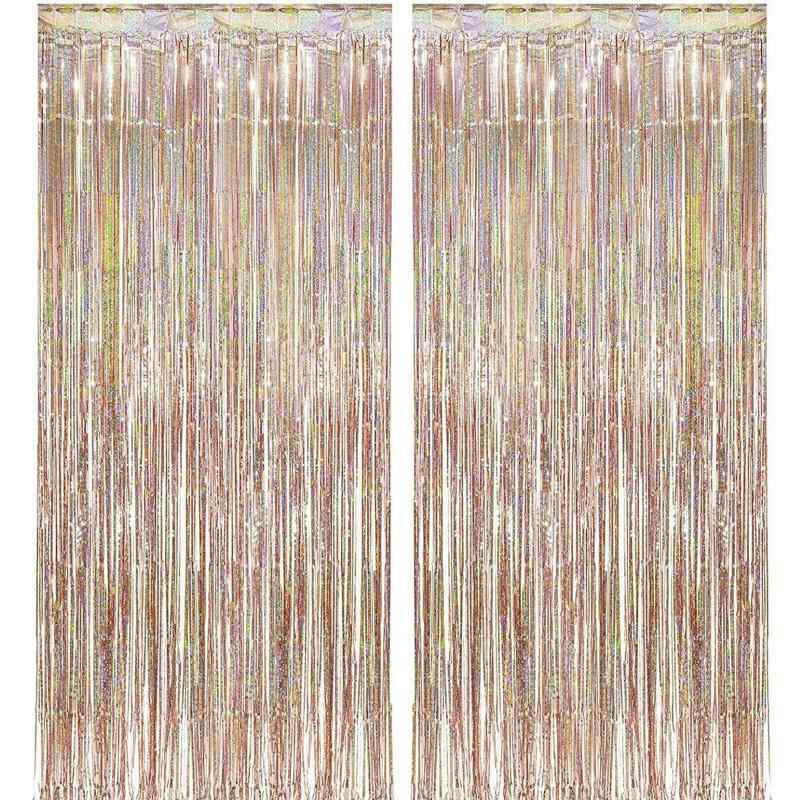 2枚組の100cm×250cmグリッター箔フリンジティンセルカーテンは、背景用ストリーマーとして結婚式やベビーシャワー、誕生日パーティーの装飾に最適です【サイズ】: 100cm (幅）*250cm（高） 2枚入、パーティーの装飾に十分な量で...