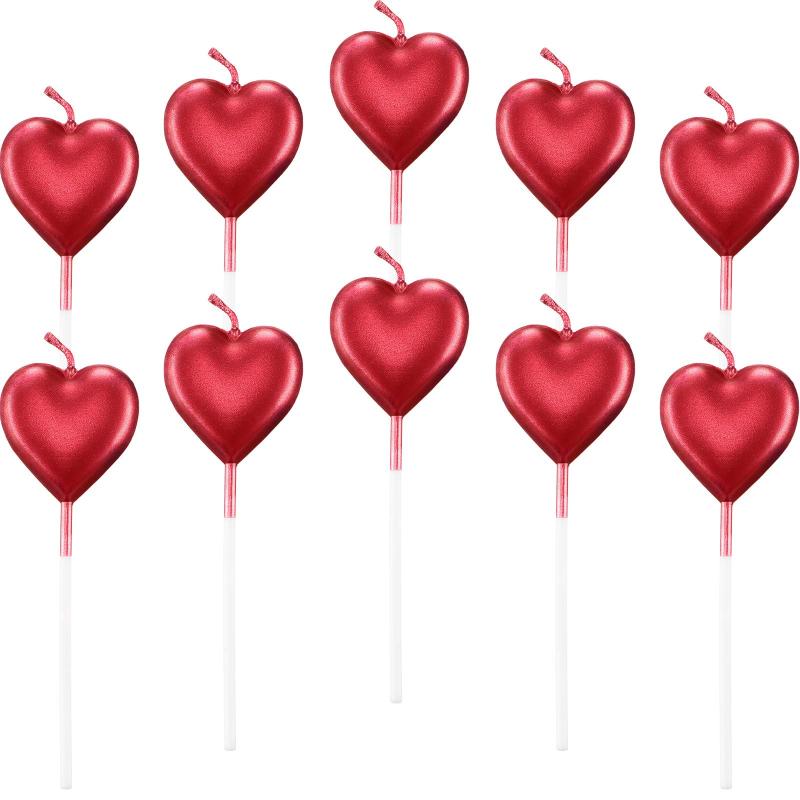BBTO メタリックハートバースデーキャンドル ケーキキャンドル カップケーキトッパーキャンドル デザートキャンドルホルダー 結婚式、記念日、ロマンチックな夜、母の日、パーティーの装ハートキャンドルセット:ハート型キャンドル10個、十分な量...