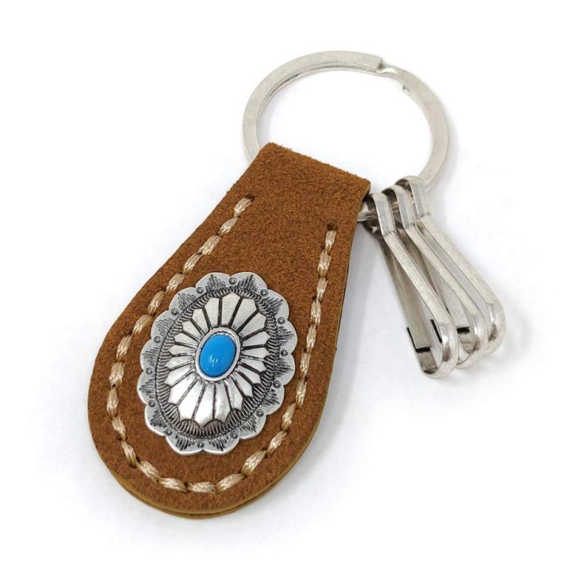 [H.N.Z] キーホルダー スウェード コンチョ ターコイズ ネイティブアメリカン キーチェーン nskh-002