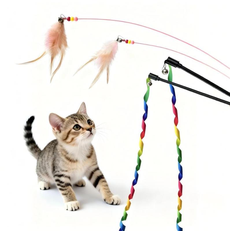 Serviteur 猫じゃらし猫 おもちゃ 羽 虹 カラフル