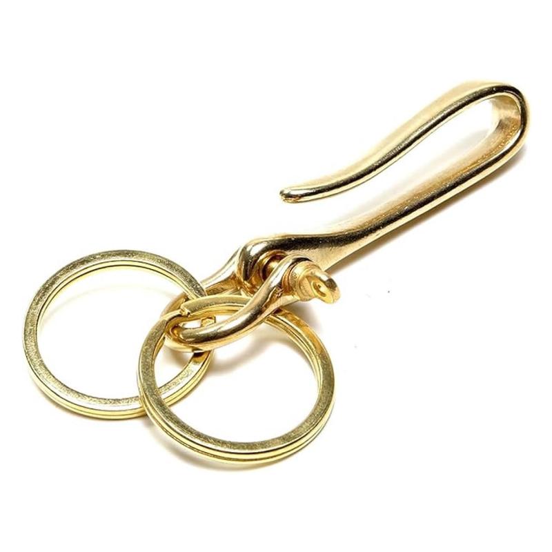 [グランディオス] ダブルリング ベルトフック キーホルダー 真鍮 金具 おしゃれ ナスカン キーチェーン キーリング ベルト ゴールド GD-BELKEY財布のウォレットチェーンに取り付けたりキーリングにしたり等、カスタムにオススメ【 真...