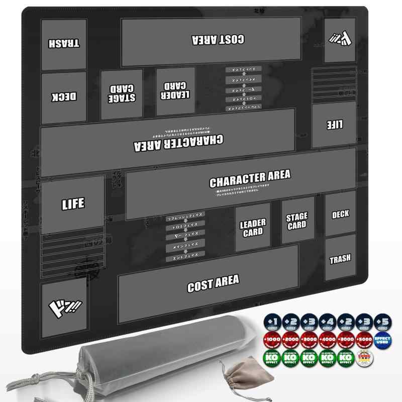 Playmat (プレイマット) 対応 ワンピース カードゲーム ダメージカウンター2セット &amp; プロフェッショナル収納バッグ付き 24x24インチ TCGゲームマット 滑り止めゴムとゾーン付き 2人用