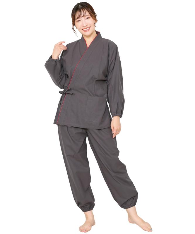 [ON NISHIKI] 作務衣 レディース 女性 綿100％ シーチング素材 春 秋 上下セット ワークウェア 作業着 ルームウェア お部屋着 リラックスウェア 和装 M/L/LL【Mサイズ】トップス：着丈70　バスト58　肩幅58　袖丈...