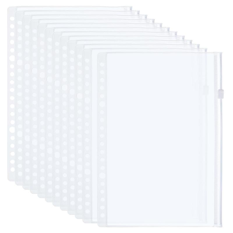 PATIKIL A5 バインダーポケット 12個セット PVCジッパー 20穴 バインダーポーチ フォルダー ドキュメント 防水 ファイリング 収納 ルーズリーフバッグ 20リングノートブックバインダー用 クリア素材: PVC; カラー: ...