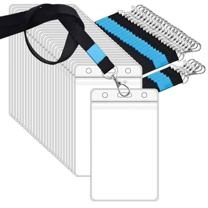 WMYCONGCONG 25枚セット IDカードホルダー 名札 縦型 132*80mm 防水 名刺 PVC製 ネームホルダー 両面クリア 金属フック式 ネックストラップ付きイベント スタッフ パス 名刺 社員証ケース 入れ 首か