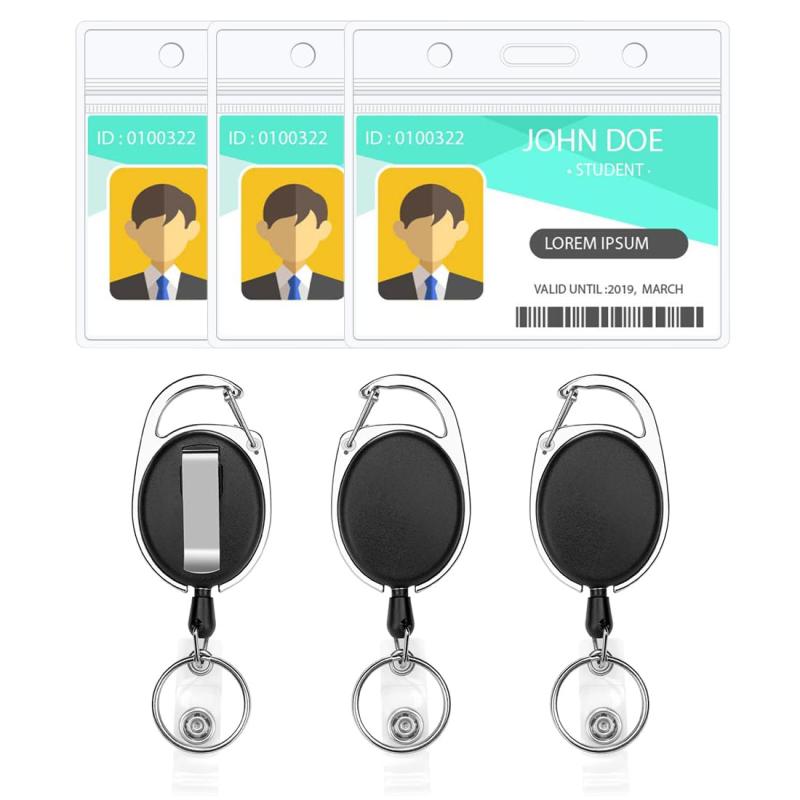 名札・ホルダー, IDカードホルダー 格納式バッジリール クリップ プラスチック 透明 pvc製 防水機能カラビナリールクリップ付きバッジホルダー，1Pcs カード Protector+3 余分キー ホルダーのカ【お得なセット内容】補強収納...