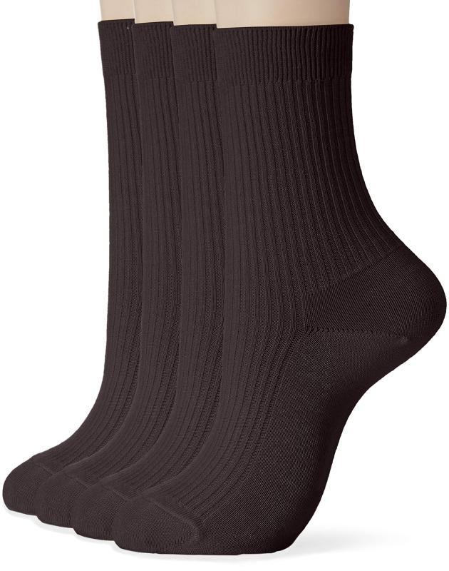 [癒足] 日本製4足セット 婦人リブカラークルー 表糸綿コーマ糸100% 45162-920 レディース 茶ジャスト丈 日本 22-24cm (日本サイズM相当)