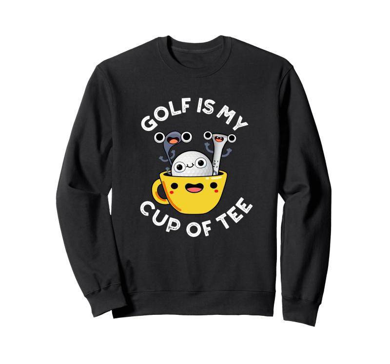 Golf Is My Cup Of Tee 面白いスポーツしゃれ トレーナーティーカップに入ったティーパン漫画のゴルフボール、ティー、クラブが特徴です。家族向けの楽しいゴルフしゃれ。