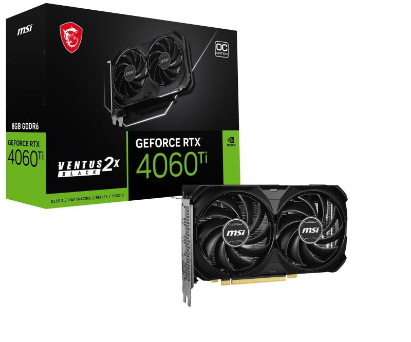 MSI GeForce RTX 4060 Ti 8G VENTUS 2X BLACK E1 OC デュアルファン 2スロットサイズ PCIe4.0接続 グラフィックスカード VD8839