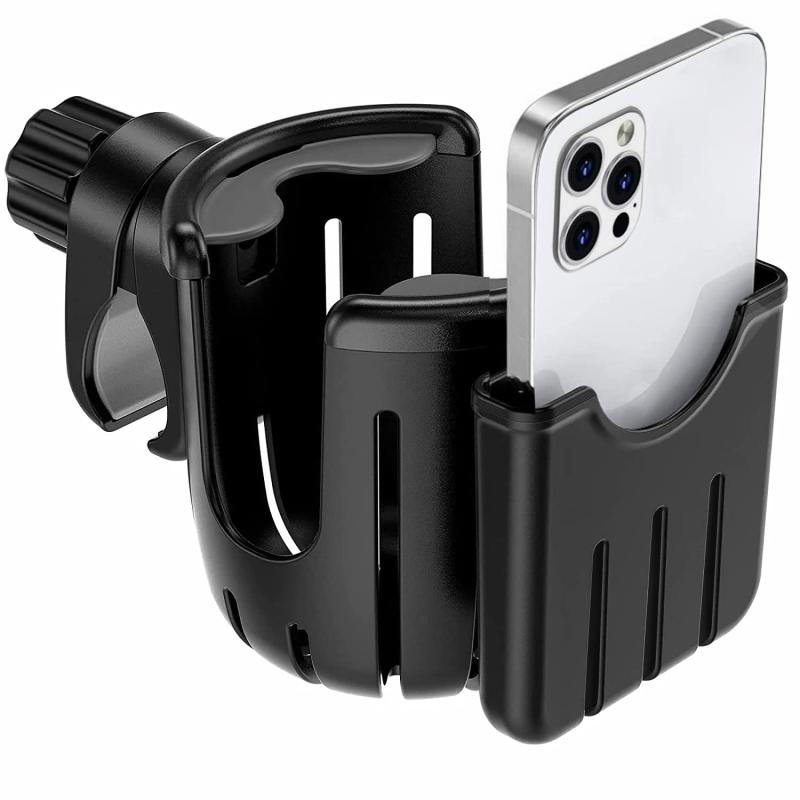 JLBLNHW ベビーカー ドリンクホルダー 自転車 カップホルダー ベビーシート【携帯電話収納 取付簡単 360度回転】[製品仕様】材質：ABS+シリコン サイズ：15.5x10x9.5cm。 重量：約330g。 軽量で十分な強度があり、...