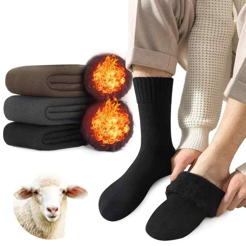 [Lavento] 靴下 メンズ ソックス 冬 厚手 【零下極限防寒・極厚ウール裏パイル】 防寒靴下 ウールソックス 保温 消臭 360°蓄熱 耐久性 伸縮性 室内 アウトドア スキー スポーツ 25-29cm【秋冬専用極厚ウールソックス登...