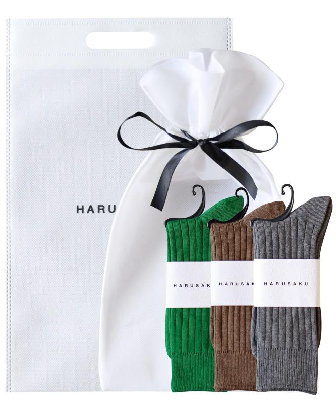 [HARUSAKU] 3足 ギフト 日本製 メンズ リブ 靴下 ソックス 23cm ～29cm プレゼント セットHARUSAKU定番の日本製リブソックス3足をギフトセットにしました。リボン付のギフト袋とギフトバックがセットになっています。...