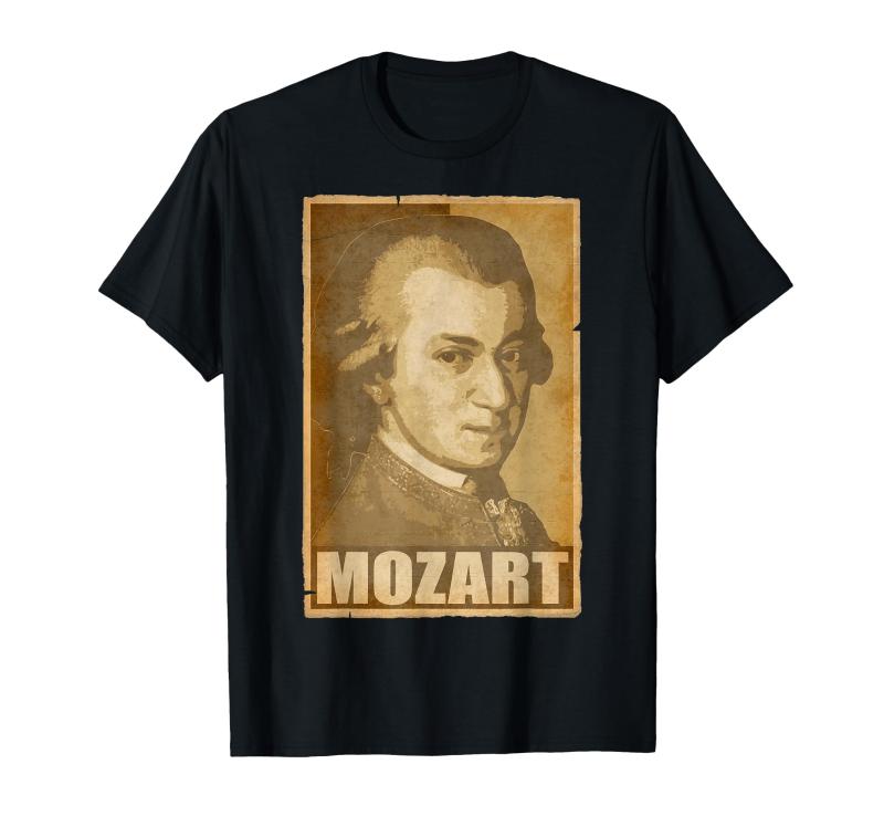 Mozart Tシャツこのクールなアートワークは、歴史や政治に興味がある人に最適です。 昔ながらのレトロキャンバスに描かれた歴史的な有名人が縁が破れたポスターのような特徴。 ワイルドなウェストのポスターのようなものです。音楽の先生や、オペラ...