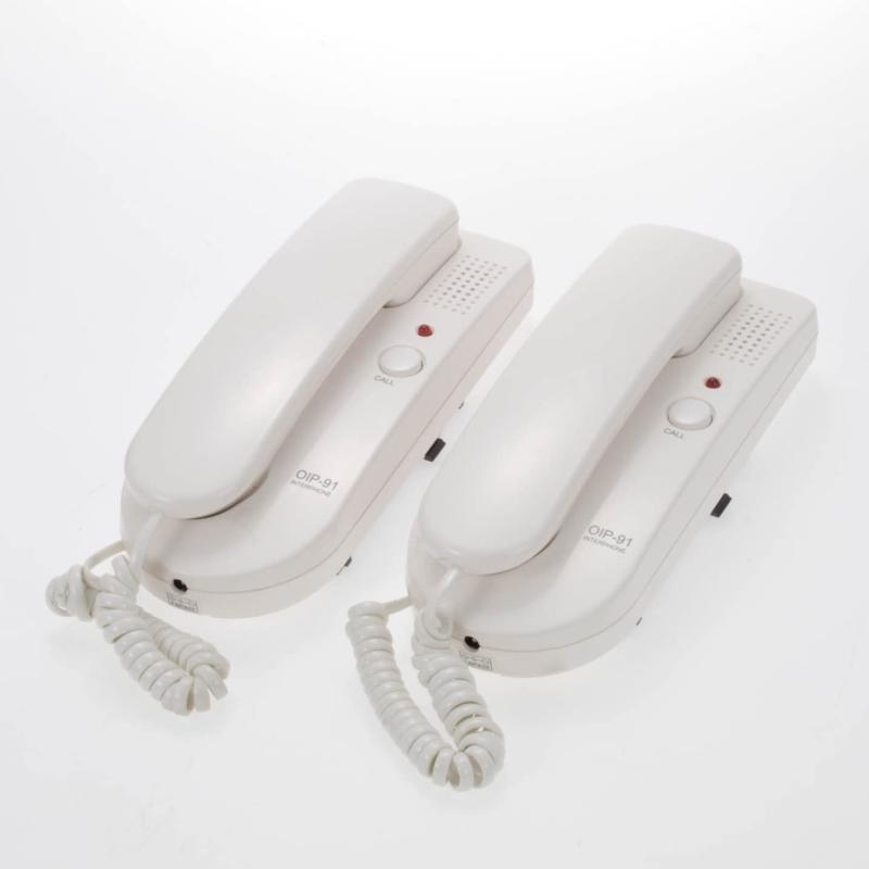 OHM インターホン OIP91メーカー型番:OIP91サイズ:21.4×8.5×6.4cm(コード含まず)×2台重量:368g(電池含まず)×2台材質:ABS原産国:韓国付属品:壁掛け台座2個 木ネジ4本使用電池:単3形乾電池×8個(別売...