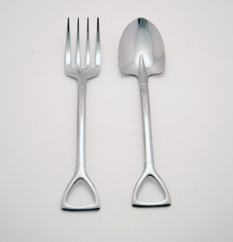 eve-mode The country story スコップ型シャベルスプーン&amp;フォーク 大 ステンレス ミラー仕上げ 2本組 シルバーサイズ スプーン:全長175mm 幅39mm 高さ20mm/ フォーク:全長176mm 幅31...