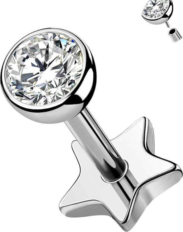 [OUFER Body Piercing] ボディピアスのチタニウムの唇の刺すようなスタッド18G/1.0MMの軟骨のピアス5/6/8/10/12MMの平らな背部イヤリング螺旋形のLabretのコンクのTragusのモンローのMedusaの...