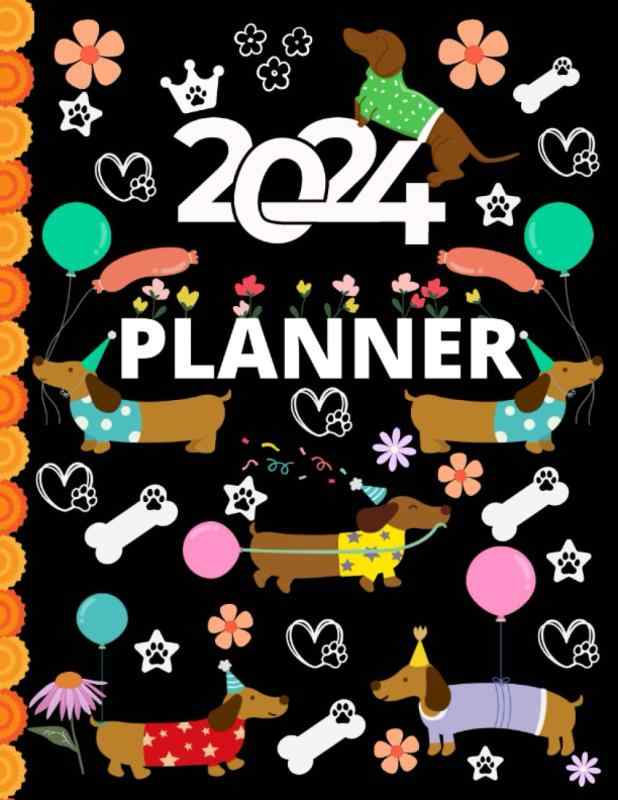 Dachshund planner 2024: Organizer weekly and Monthly | January–December (12 Months)