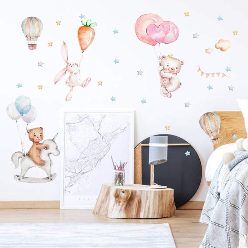 Maydahui ウォールステッカー うさぎ 熱気球 星 ウサギ