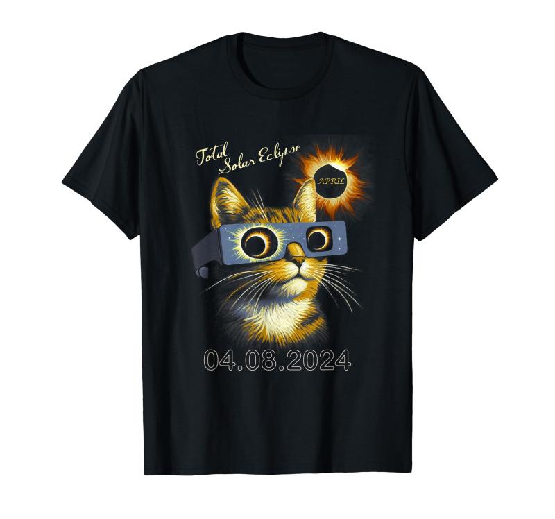 Hello Darkness My Old Friend Cat 日食 2024年4月08日 Tシャツ影を抱きしめる:日食スペクタクル2024年4月08日面白い猫。ダブルセレスティアルマーベル:2024年 一生に一度の皆既日食、おかしな猫。
