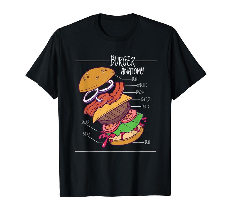 ハンバーガー 解剖図 面白いtシャツ ファストフード メンズ おもしろ グッズ 面白い 服 オリジナル ネタ 食べ物 Tシャツハンバーガーの図解が描かれた食べ物のクールなおもしろtシャツです。ファーストフードが好きな、いつもお仕事で遅くまで...