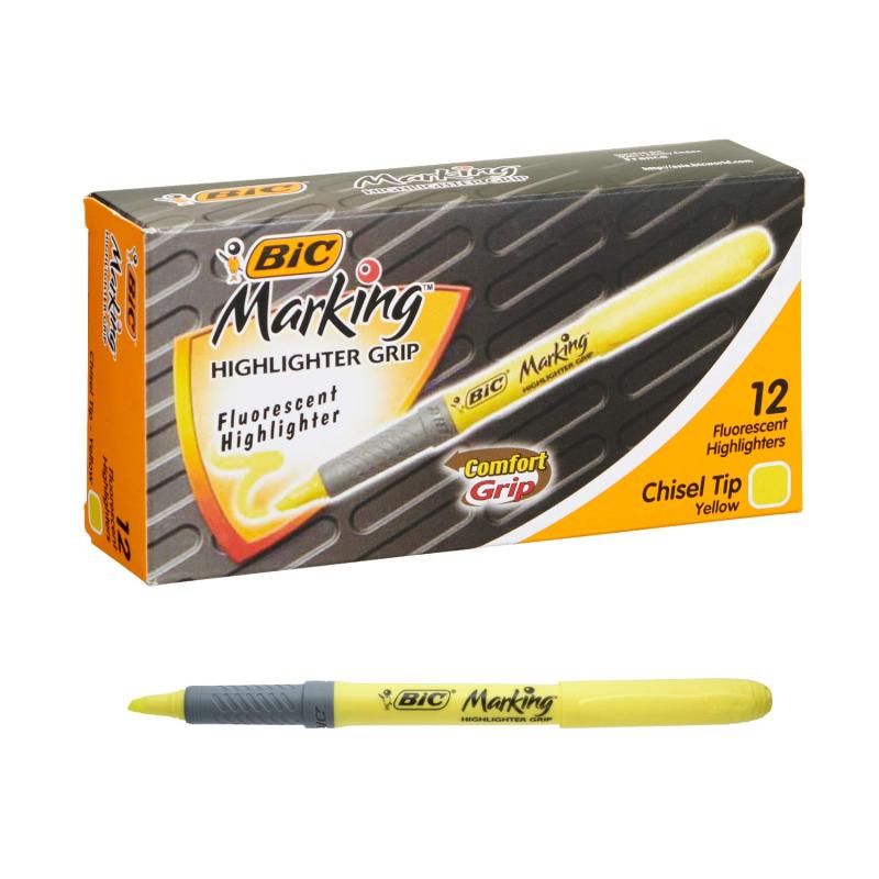 Bicジャパン ビック(Bic) 蛍光ペン 蛍光マーカー マーキングハイライターグリップ イエロー 12本 BRIGRIP12YLW【同軸】ポリプロピレン【インク】イエロー【入数】12本【本体サイズ】最大径Φ15mm/全長139mm 【本体...