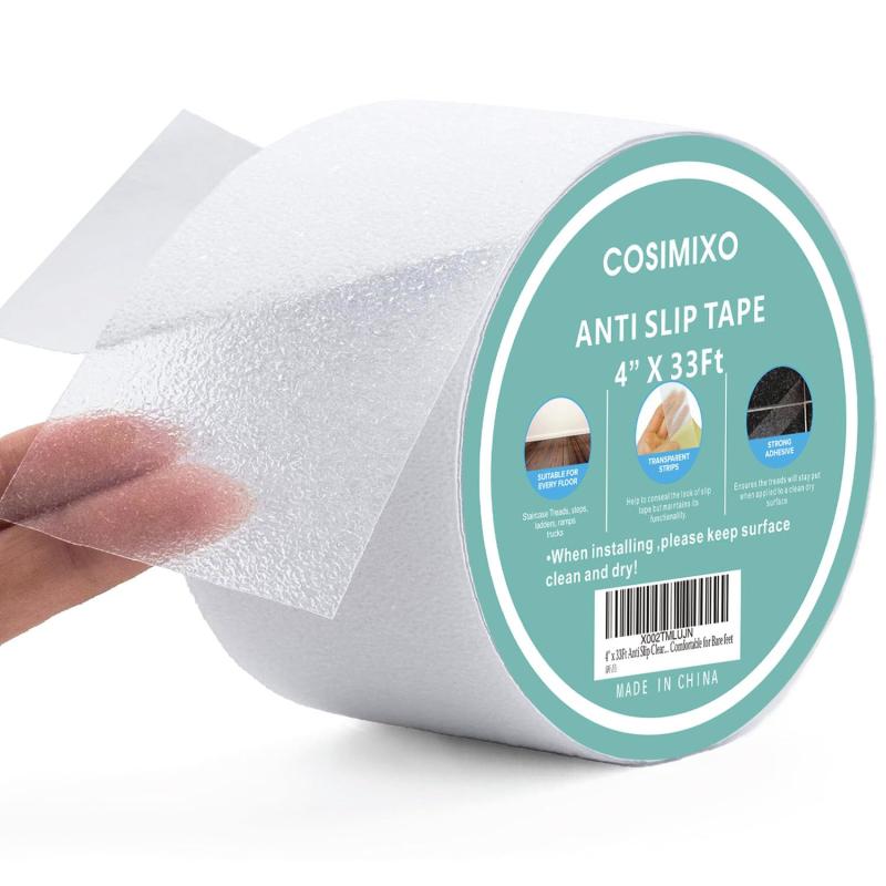COSIMIXO クリア滑り止めテープ, 6in x 33ft (15cm x 10m)、透明な滑り止めPEVA素材製、柔らかく、防水、ステップ、バスルーム用の滑り止めテープは、滑りのリスクを軽減します。 屋内および屋外でプロの透明な滑り止...