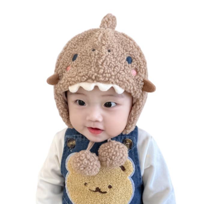 [IPENNYE] ベビー帽子 サメ型 可愛い もこもこ ポンポン付き キャップ 防寒 ニット帽 防風 保温 キッズ ネックウォーマー お散歩 雪遊び 公園遊び お出かけ スキー 裏ボア 暖かい あったか 女の1.おすすめ年齢：6か月-3歳...