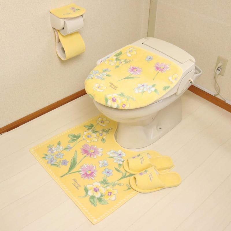 トイレマット 4点 セット 日本製 北欧 おしゃれ 洗浄暖房型 普通型 兼用 ドレニモ イエロー 金運の黄色 風水 トイレマットセット 4点セット フタカバー ペーパーホルダーカバー スリッパ マトイレマット、フタカバー、ペーパーホルダーカ...