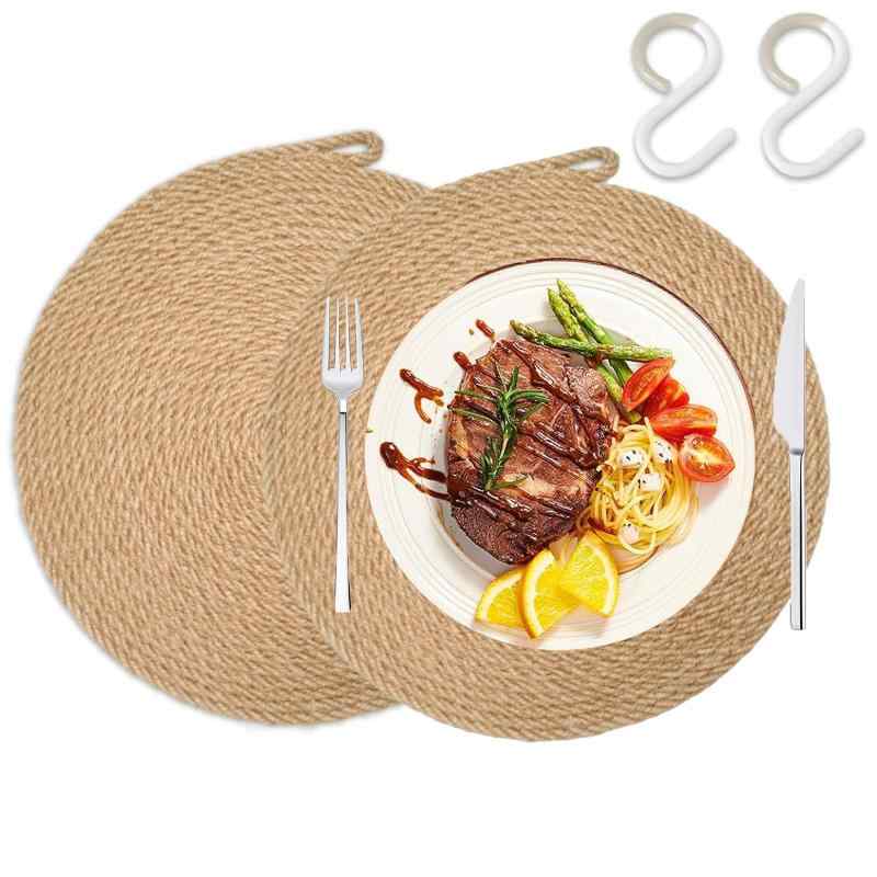 AUTAKI 鍋敷き 耐熱鍋敷き 亜麻自然素材 15CM 2枚セット なべしき 耐熱 滑り防止 通気性 なへ敷き 耐熱 キッチン用品 デスクトップを保護する 鍋置き 断熱ホットパッド 手作り 鍋マット 籐製小【最高級素材を手織り】このラウン...