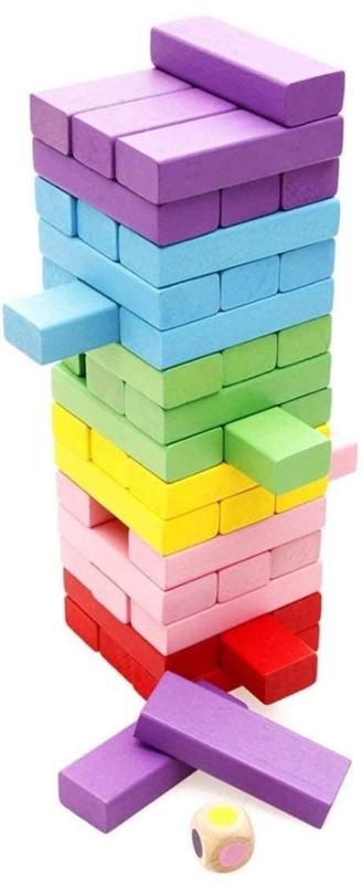 積み木 48PCS サイコロ付き 木製 バランスゲーム テーブルゲーム パーティゲーム 木製 立体パズル ブロック ドミノブロック 6カラー 骰子付き【材質・仕様】: 天然の木で作られ、適度な重さで手触りがとても良く、安全の塗料を採用し特殊...