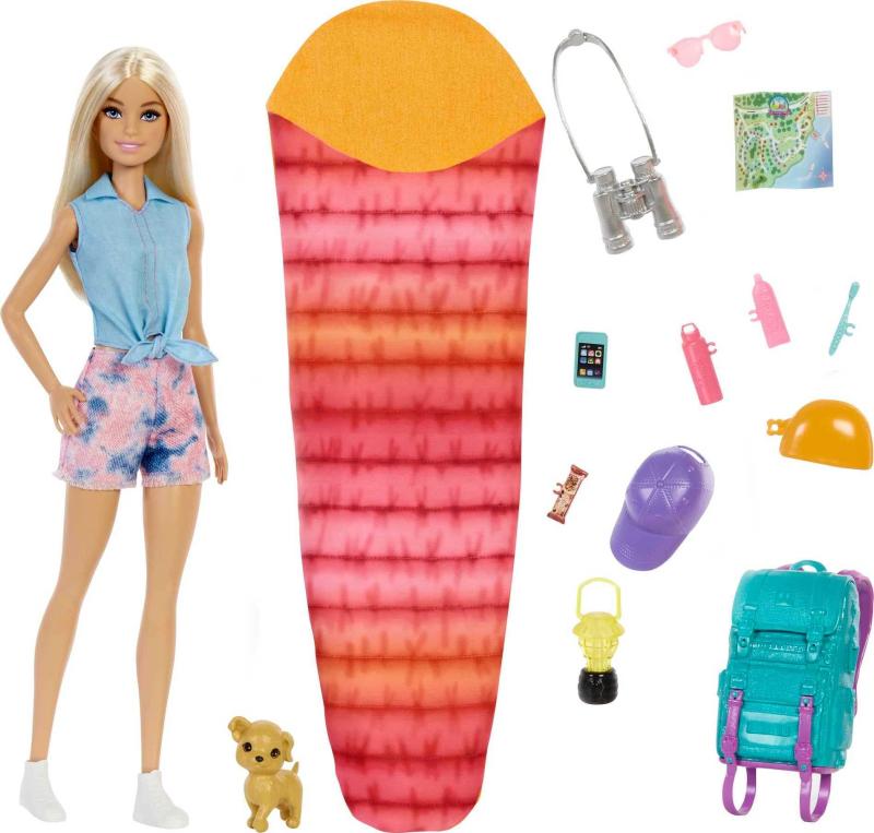 Barbie It Takes Two “Malibu” Camping Doll (11.5 in Blonde) with Pet Puppy, Backpack, Sleeping Bag &amp; 10 Camping Acces...