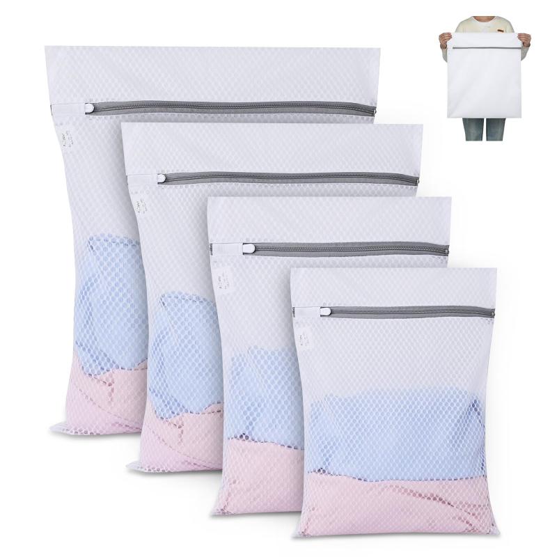 AiQInu 洗濯ネット セット 角型 4枚入 ランドリーネット 抗菌 無蛍光 ハニカム構造メッシュ 洗濯袋 衣類損傷防止 保護 丈夫 コート セーター T-シャツ ブラジャーなど適用 laundry net ホワイト【ハニカム抗菌メッシュ...