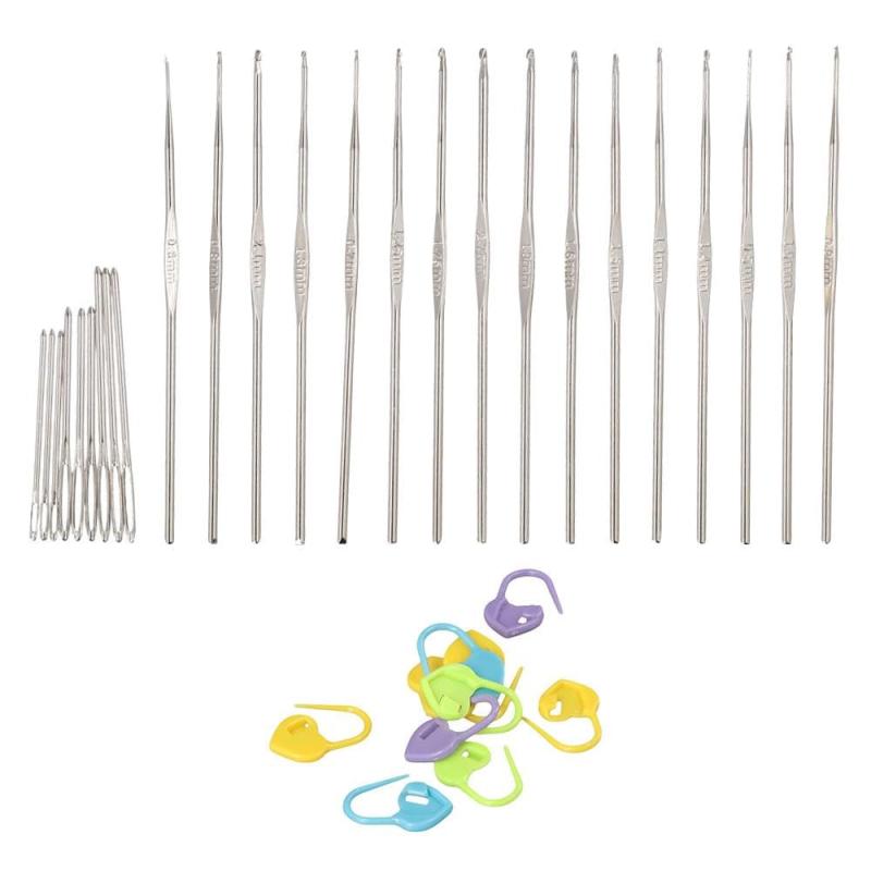 37PCS レースかぎ針セット 0.5mm-2.5mm 小さなかぎ針針 編み針用 大きな目の鈍い針 ステッチマーカー付き DIY用1. 素材: 木材と金属で作られ、明るく、強く、滑らか2.パッケージに含まれるもの: 37個のレースのかぎ針編...
