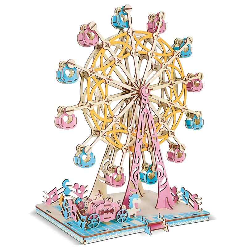 Uruoi Carry 観覧車 立体パズル 3Dパズル 木製パズル カラフル木製パズル 木製立体パズル 組み立てキット 大人向け ウッドパズル モデルキット インテリア模型 日本語説明書付き 電池不要観覧車モチーフの木製3Dパズル — カラ...