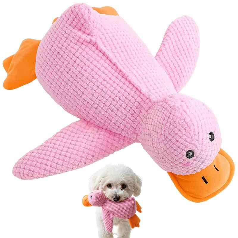 犬 おもちゃ 大型犬 おもちゃ アヒル型 毛绒玩具 音を出す 19×15cm 粉色 犬用 歯ぎしり【大型犬最適 犬 おもちゃ サイズと耐久性両立】19×15cmのアヒル型犬 おもちゃは、大型犬の口サイズにぴったり 専門の大型犬 おもちゃ設計...