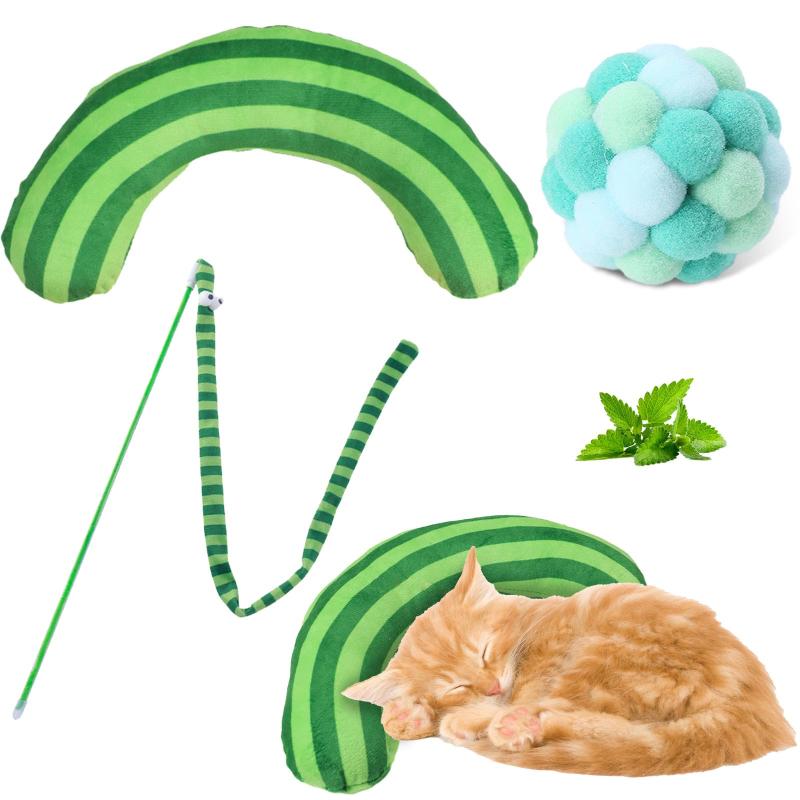 HOMEBASICS 3個パック 猫 おもちゃ 猫じゃらし ぬいぐるみ ボール またたび 猫噛むおもちゃ 釣り竿 猫歯ぎしり棒 猫用おもちゃ 玩具 天然安全 歯磨き 一人遊び 簡単操作 運動不足 ストレス解消 【セット内容】ぬいぐるみ枕＋猫...