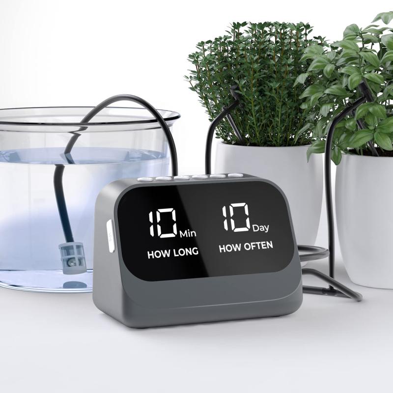 鉢植え自動散水ドリップ システム10鉢対応可能 自動水やり 散水スマートタイマー セット10mホース付き 防水LEDディスプレイと大容量バッテリー 植物 留守 ガーデン花植木鉢自動給水器