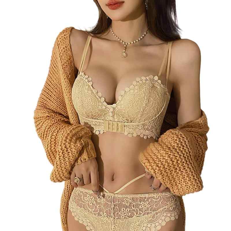 [Sumering] QKLS レディース ブラジャー ブラ ショーツ 上下 セット 下着 ランジェリー 脇高 3/4カップ 谷間メイク レース 女性セット内容: ブラジャー×1 / ショーツ×1 (Made in China)カラー: ブ...