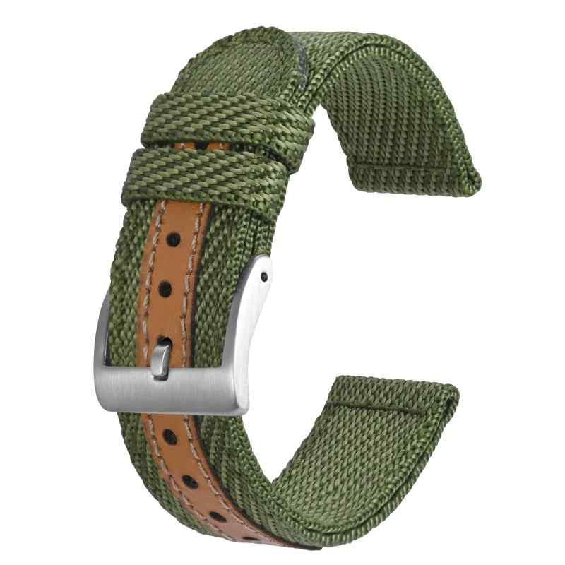 [BISONSTRAP] 時計バンド ナイロン レザー ハイブリッド 18mm 20mm 22mm 時計ベルト ミリタリー 替えバンド スマートウォッチも適用 交換工具付き