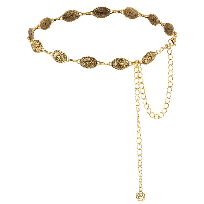 [Qicarkey] メタルチェーンベルト レディース カウガール ウエスタンカントリーチェーンベルト 調節可能なコンチョベルト セーター ドレス ジーンズ用