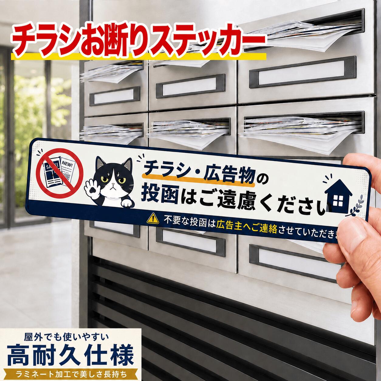商品情報商品説明「チラシ・広告物の投函はご遠慮ください」という明確な意思表示に加え、下部に「不要な投函は広告主へご連絡させていただきます」という一歩踏み込んだ強い警告文を配置。ポスティング業者に対して強力な心理的抑止効果を発揮します。遠くか...