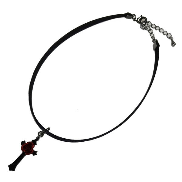 【tearsheavenオリジナル】 ガンメタル十字架の中央に赤薔薇 シンプルなサテンチョーカー スタイルを選ばないヘビロテアイテム ティアーズヘブンのお薦めです 赤×黒カラー 【サイズ】 首周り　約：29センチ+テール5センチ 【素材】 ...