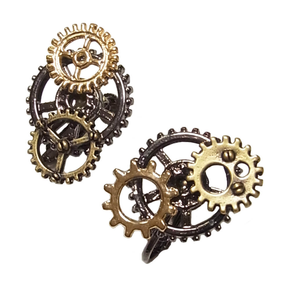 【ティアーズヘブンオリジナル】 3種類の歯車パーツを使用したスチームパンク系イヤリング キラキラゴールド、ガンメタ、アンティークの3カラーをミックス 他には無いオリジナルアクセサリーです。 *ハンドメイドの為、歯車の位置が微妙に違う場合がご...