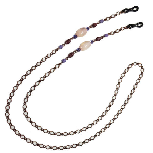 【ティアーズヘブンオリジナル】 眼鏡の時に大活躍の『グラスコード』 キャッアイ系の樹脂パーツにチェコビーズ ブロンズカラー仕上げのメガネチェーンです。 パープル系、レット系2タイプ 【サイズ】 全長　約70センチ 【素材】 メタル、合成樹脂...