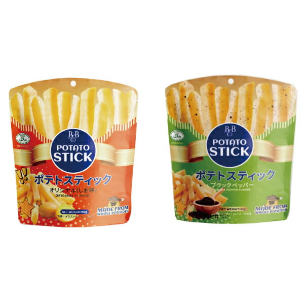 　商品内容 　 ★商品名★ B&B ポテトスティック　ブラックペッパー(黒胡椒味＆塩味）40g x10袋 厳選された新鮮なじゃがいもをスティック状にカットし使用、通常より低温で揚げることができる真空フライ製法にて、美味しさを凝縮しました。 ...