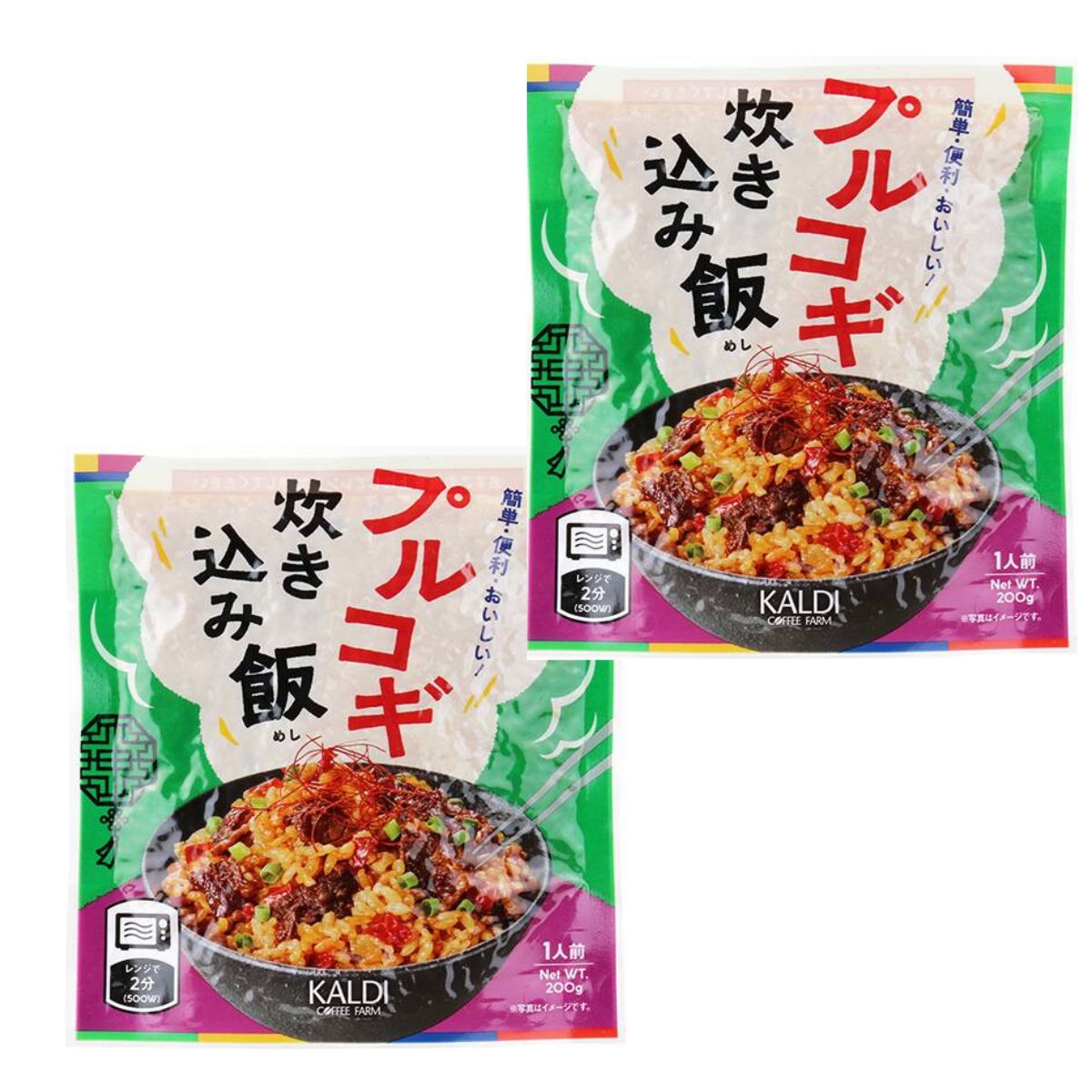 ■　甘辛く味付けしたプルコギで炊き上げた、袋のままレンジで温めるだけで食べられる簡単便利なレトルトの炊き込みご飯です。牛肉を特製調味液で甘辛く下味を付けて、コチュジャンや胡麻油などで食欲をそそる味わいに仕上げました。1人前。