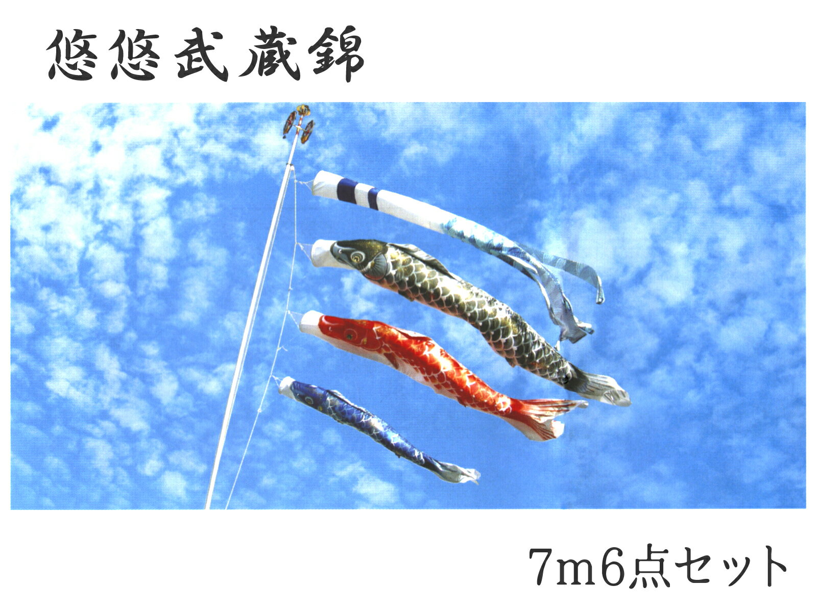 送料 （ただし本州以外の地域は送料サイズA、離島・遠隔地は別途別途お見積もりとなります） 主な特長 ポリエステル生地100%、サテン織の美しい輝きが空を泳ぎます。 また、撥水加工されているため、雨水をはじきます。 吹き流し紋入れ(両面)：税...