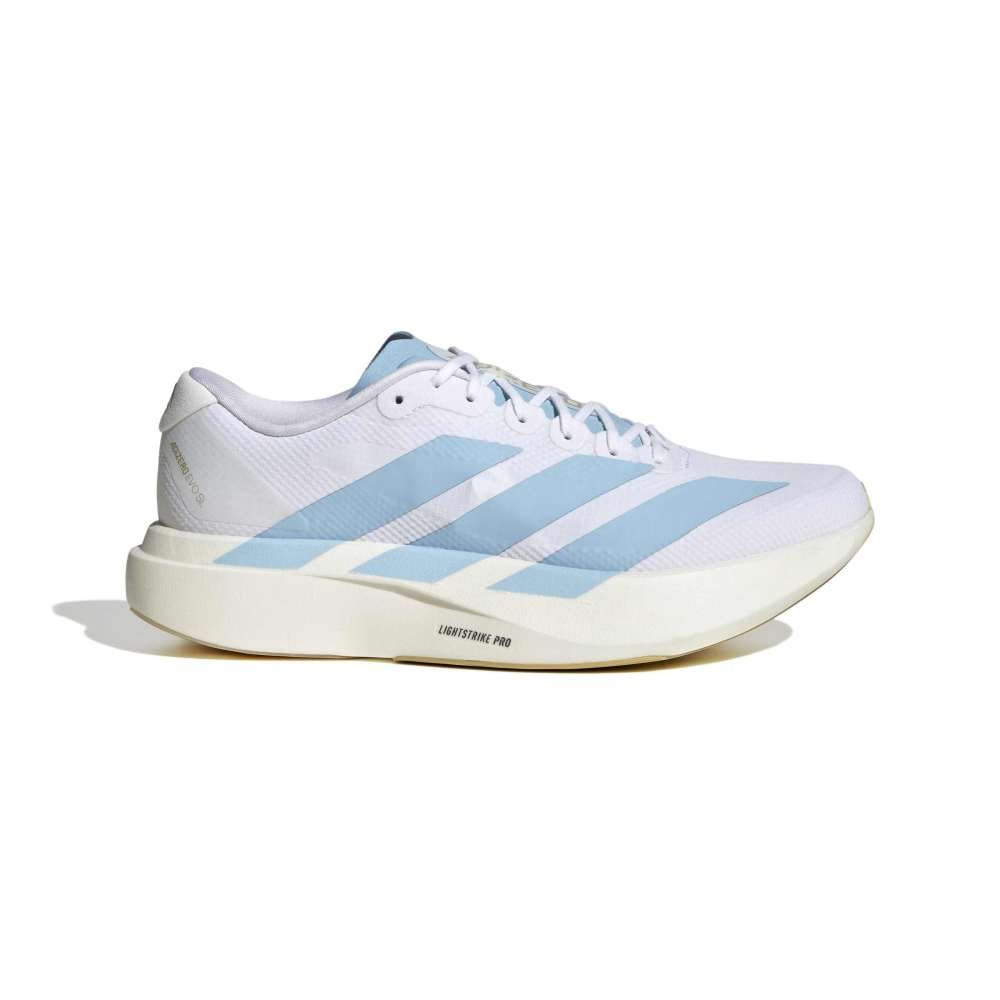 ●素材:合成繊維●中国製●メーカーカラー表記:Cloud White/Clear Blue/Matte Gold●レギュラーフィット●ニュートラル●レーストレーニング(1kmを約4〜5分で走る方向け)●クッション◎●シューレース●テキスタイ...